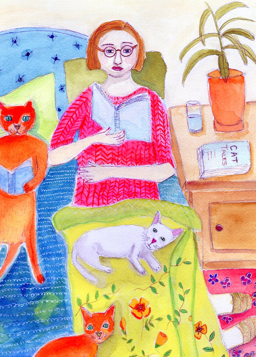 Art Print Crazy Cat Lady Whimsical Art Humour Quirky Art Orange Cat - Etsy