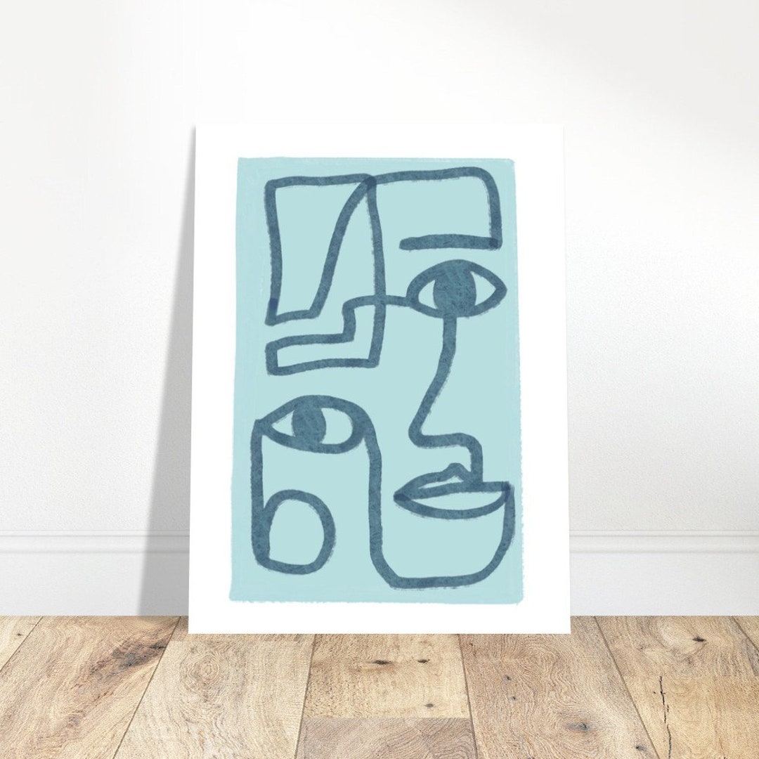 Abstract Blue Minimal Line Drawing of Faces Blues - Etsy