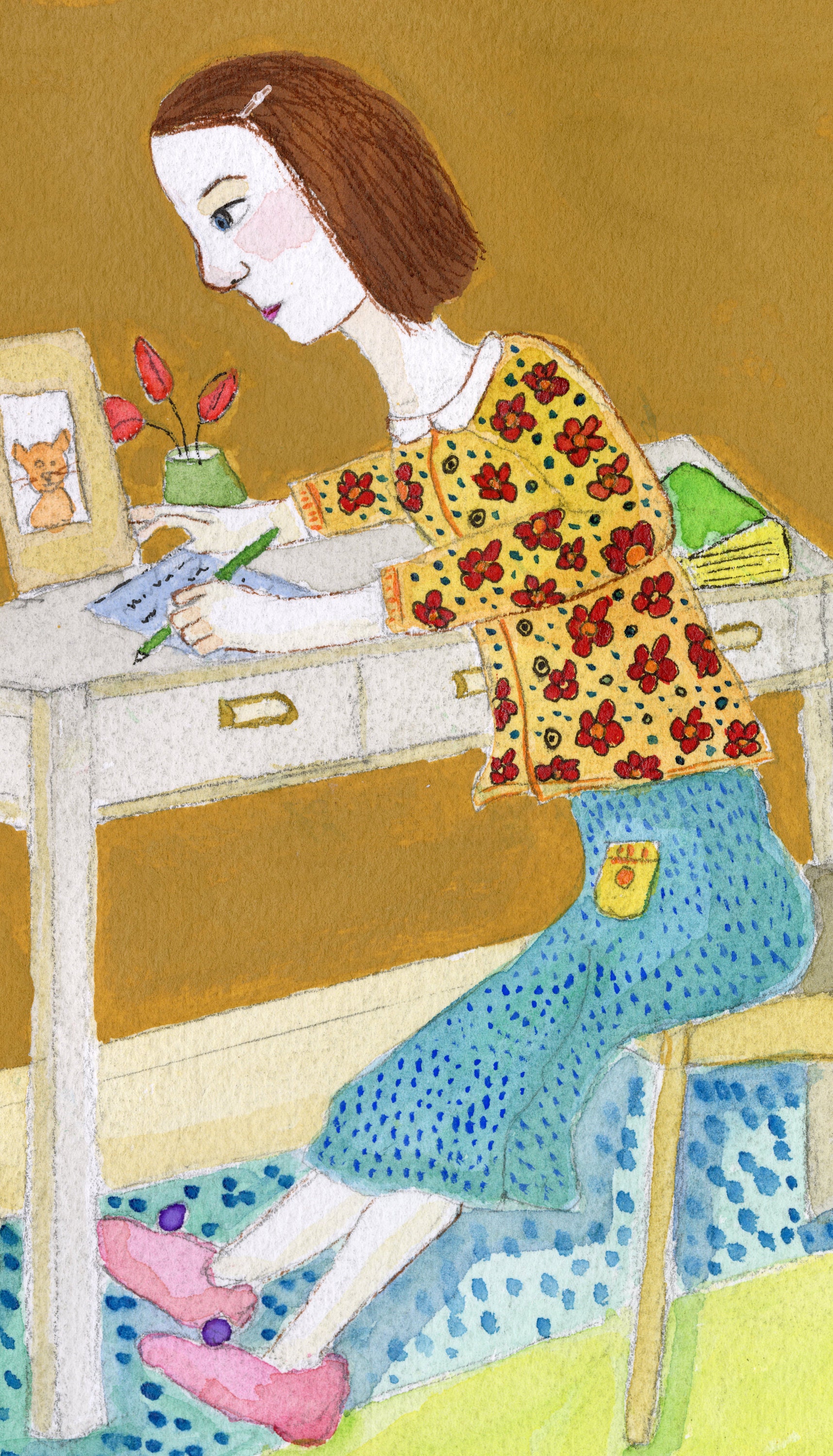 Art Print Cat Lady Writing With Her 2 Cats Crazy Cat Lady - Etsy