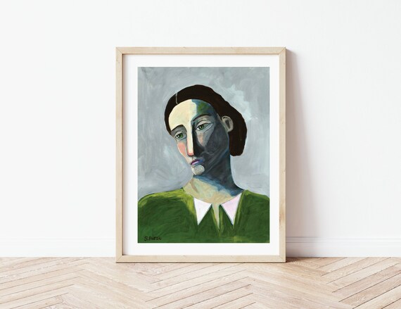 Art Print A4 or A5 Vintage Lady Thinking Green Portrait - Etsy