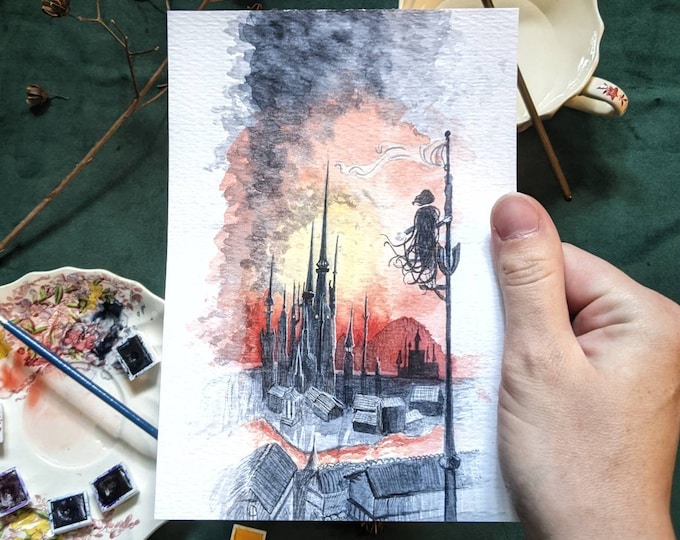 Luthadel Skyline Mistborn Inspired Watercolor Print 5x7 - Etsy