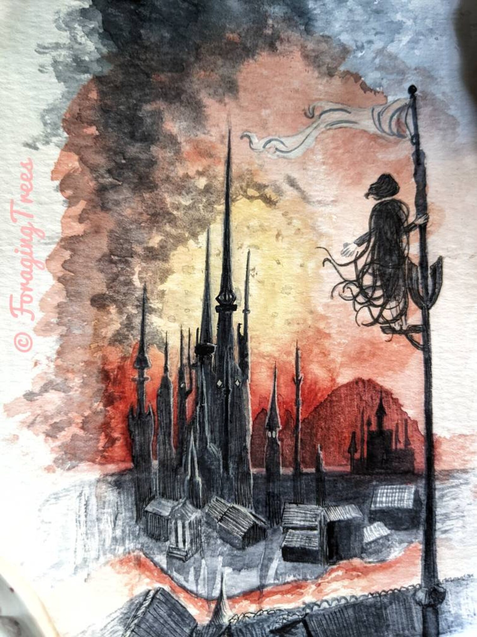 Luthadel Skyline Mistborn Inspired Watercolor Print | Etsy