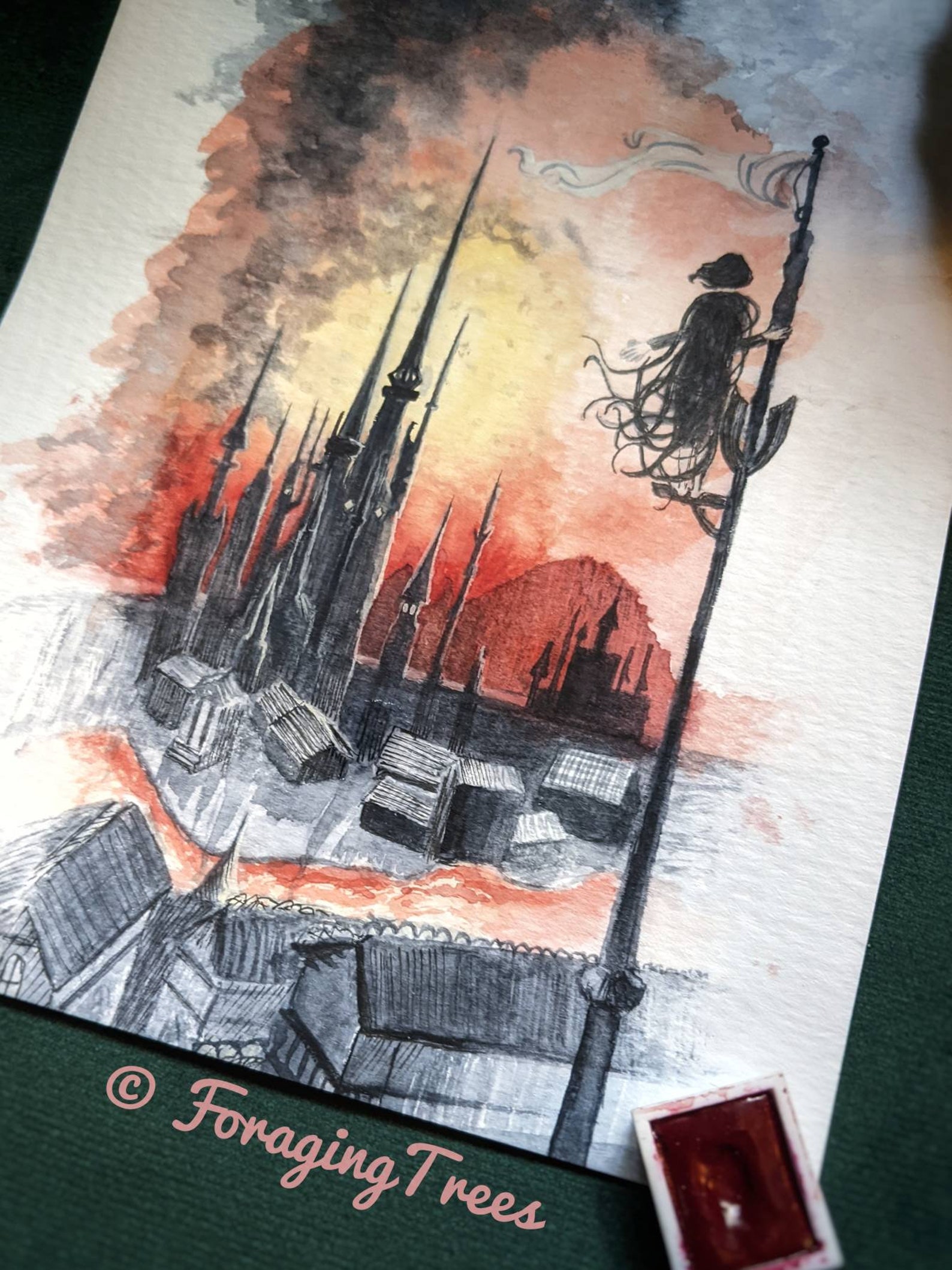 Luthadel Skyline, Mistborn Inspired Watercolor Print 5x7" - Etsy