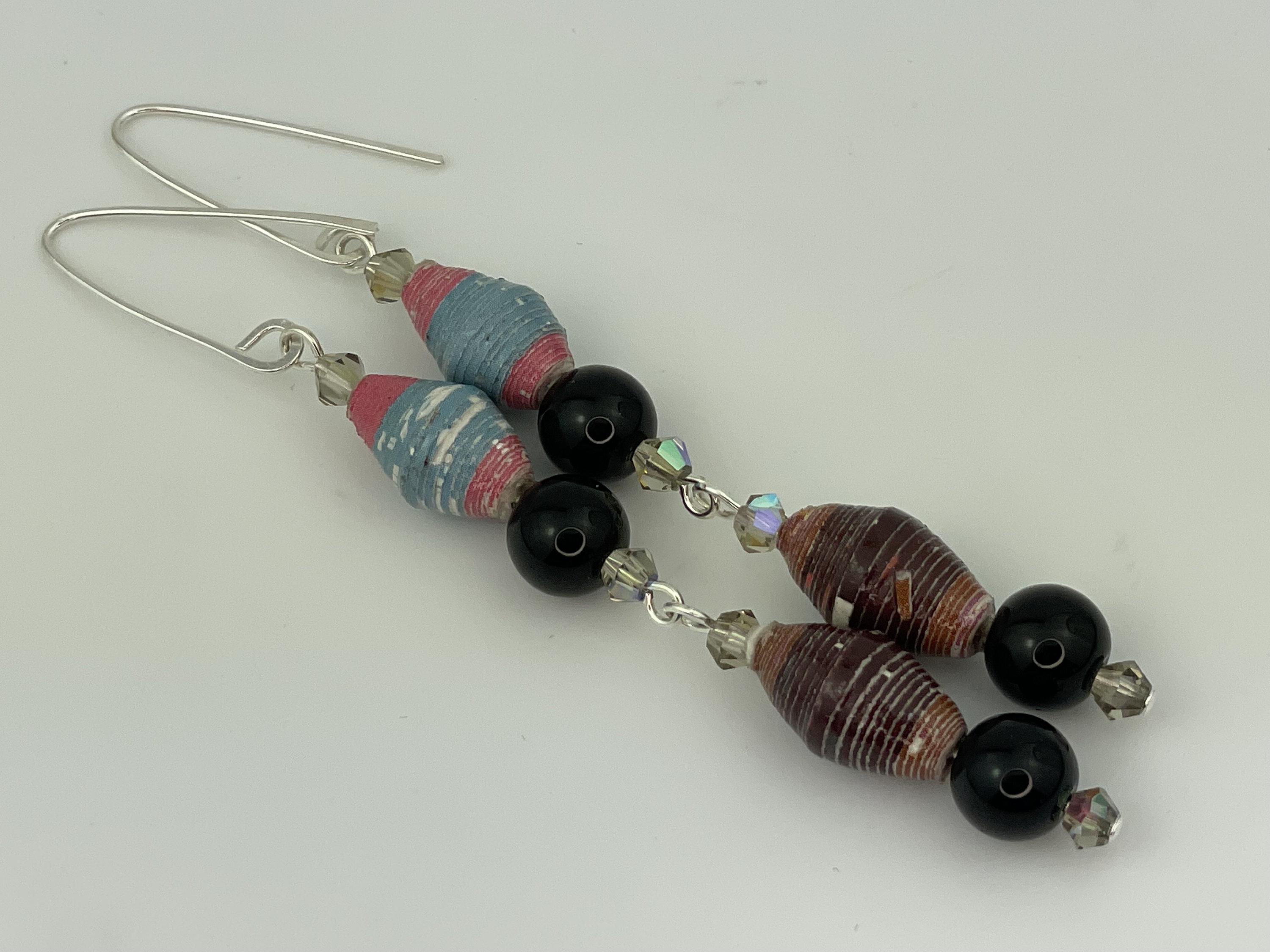 3.5" Earrings~handmade Recycled Paper Beads of Uganda, Natural Black ...
