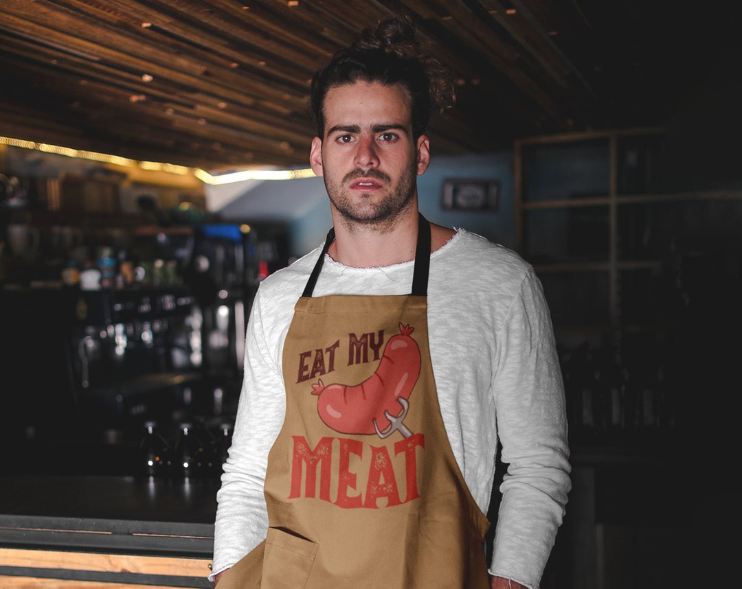 Eat My Meat Apron, Funny Apron, Mens Apron, His Apron, Grill Apron, BBQ ...