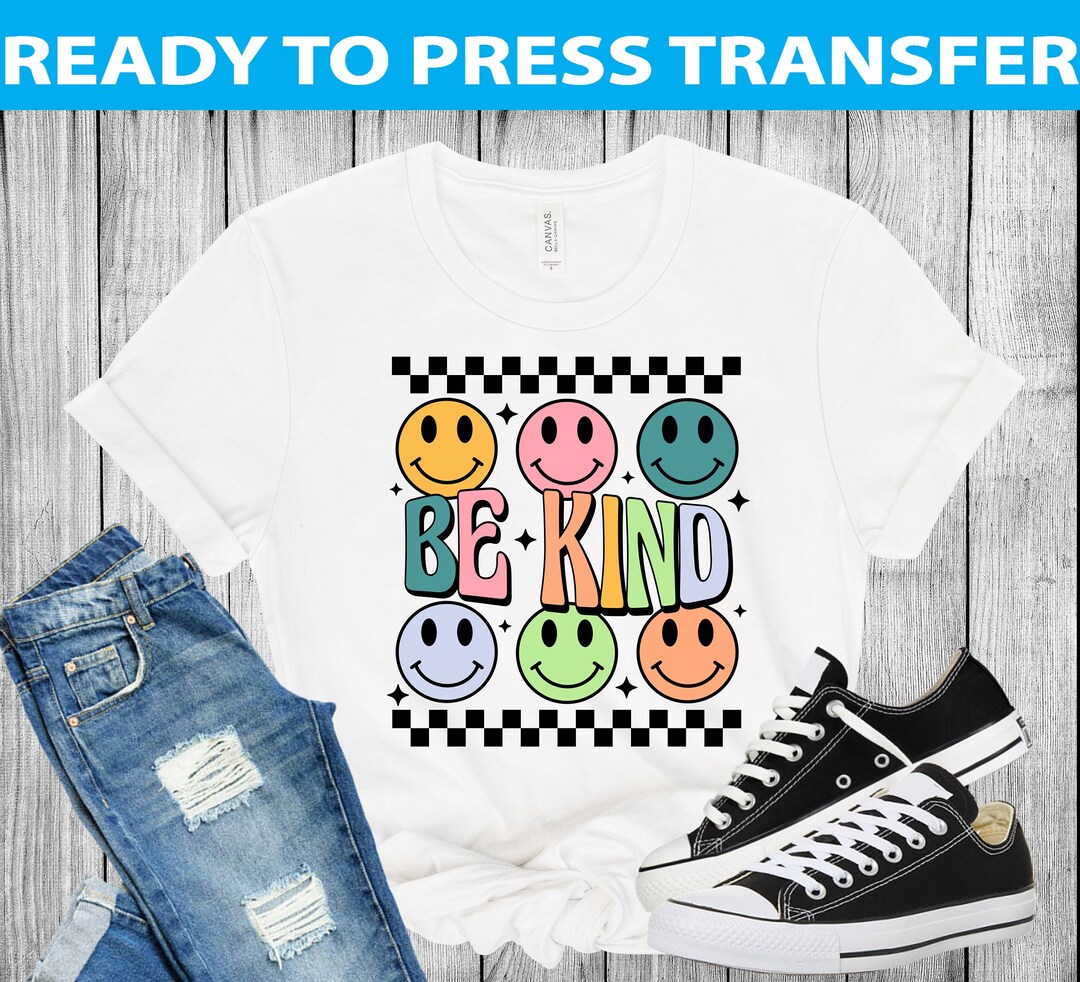 Be Kind Smiley Face, Pocket and Back Print Set ,DTF Ready to Press ...