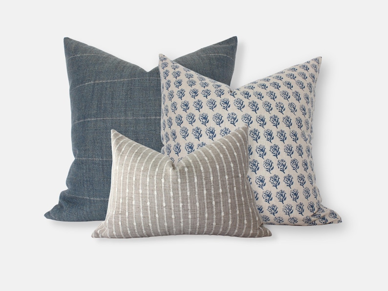 Blue Pillow Combination, Blue Floral Pillow Set, Blue Throw Pillows for ...