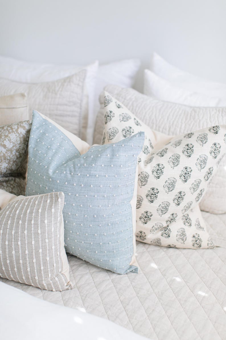 Light Blue Pillow Set, Neutral Pillow Combinations, Blue and Cream ...
