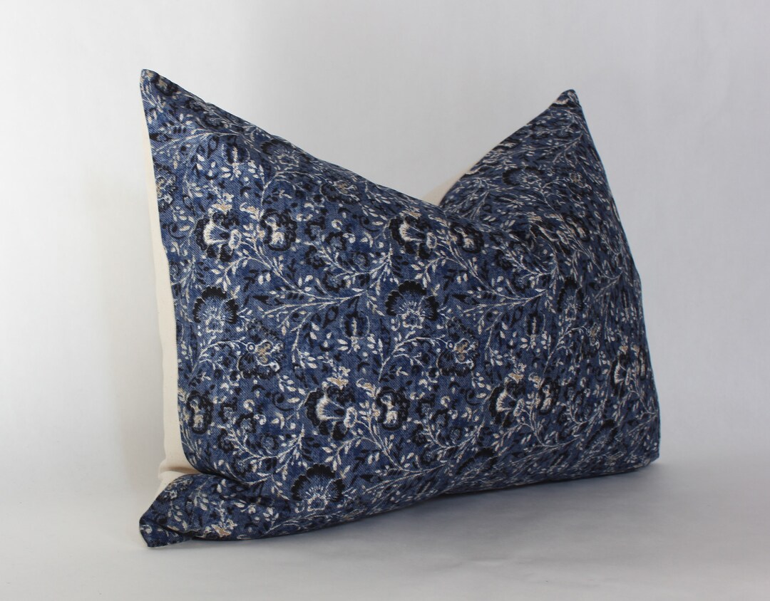 Dark Blue Lumbar Pillow, Blue Floral Lumbar Pillow Cover, Lumbar Throw ...