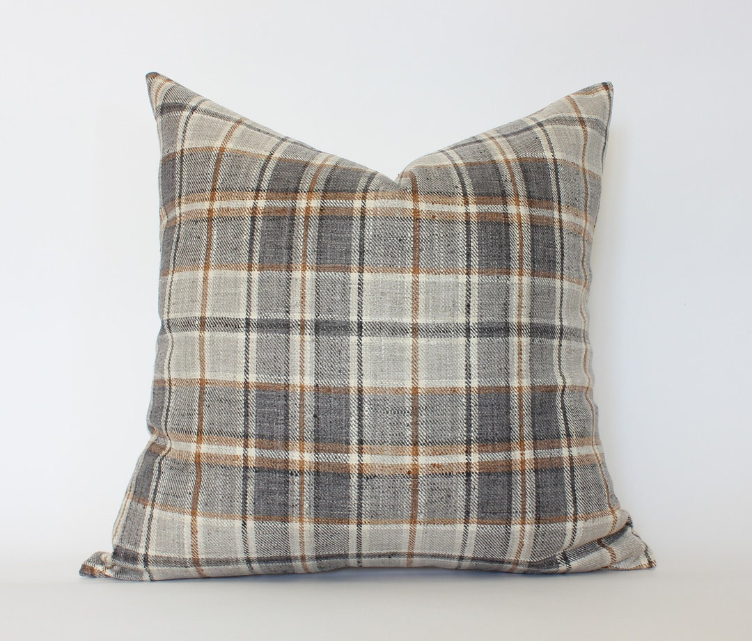 Brown Plaid Pillow Cover, Neutral Beige Throw Pillow, Cream Gray Brown ...