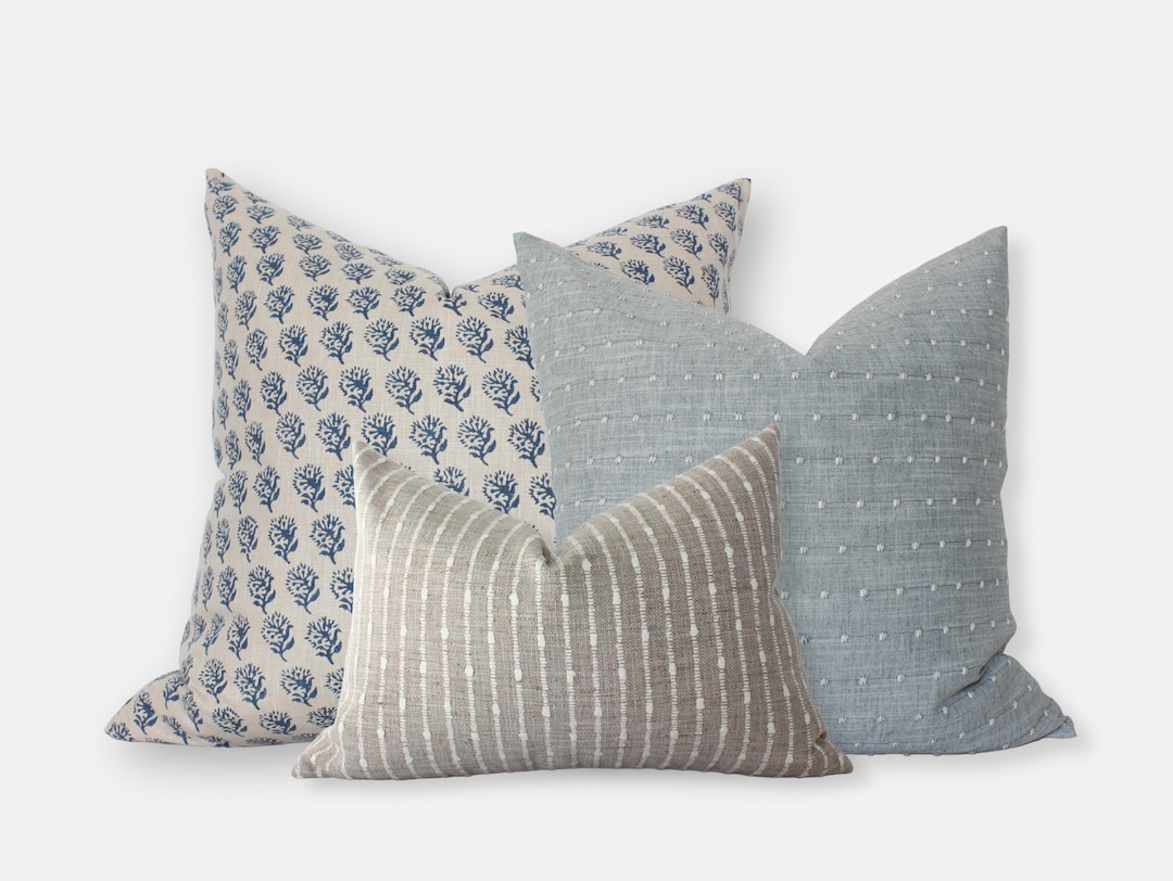 Light Blue Throw Pillow Set, Sofa Pillow Cover Set of 3, Blue Pillow ...