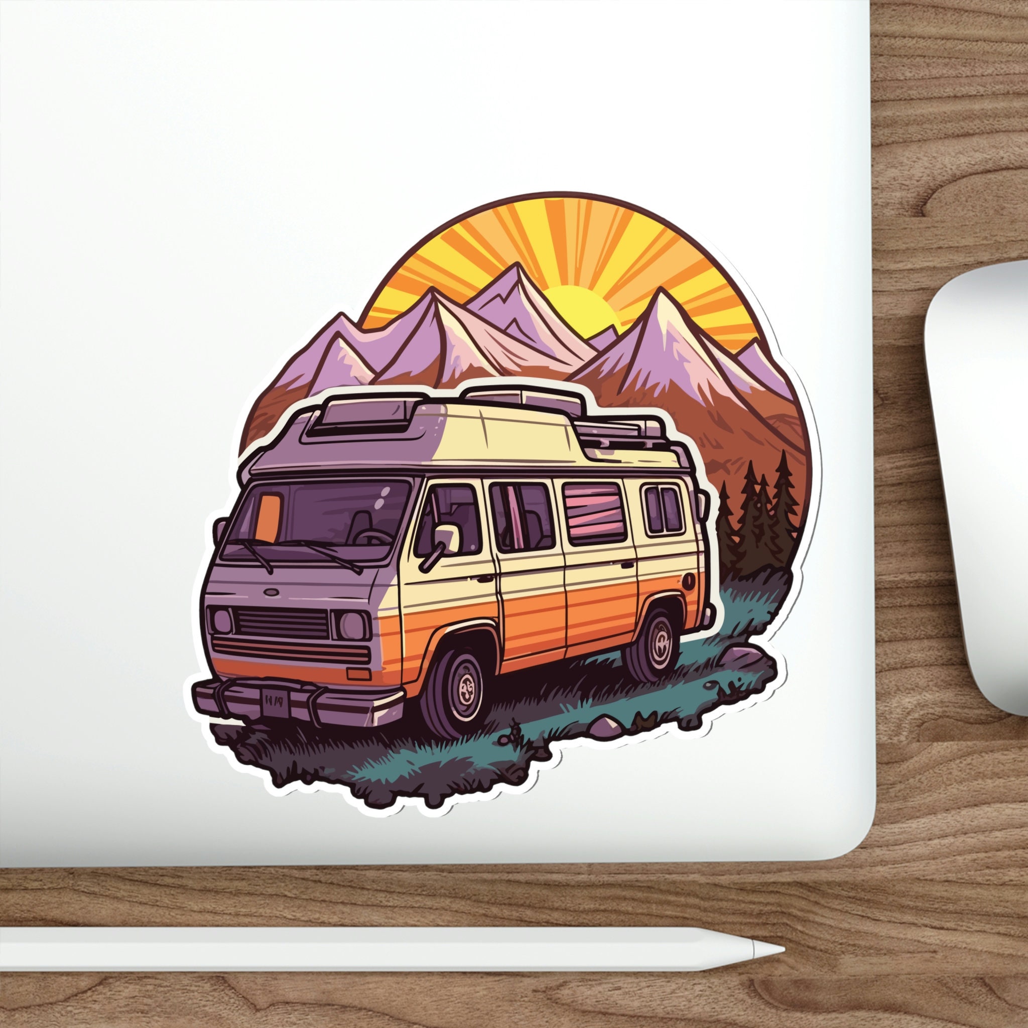 Vanlife Sunset Mountain Van Sticker | Vintage Dodge Camper Decal ...
