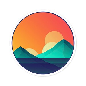 Mountain Sunset Colorful Sticker | Minimal Vinyl Decal | Indoor/outdoor ...