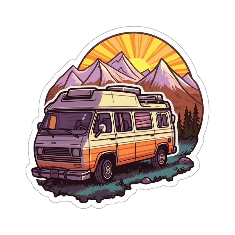 Vanlife Sunset Mountain Van Sticker Vintage Dodge Camper Decal ...