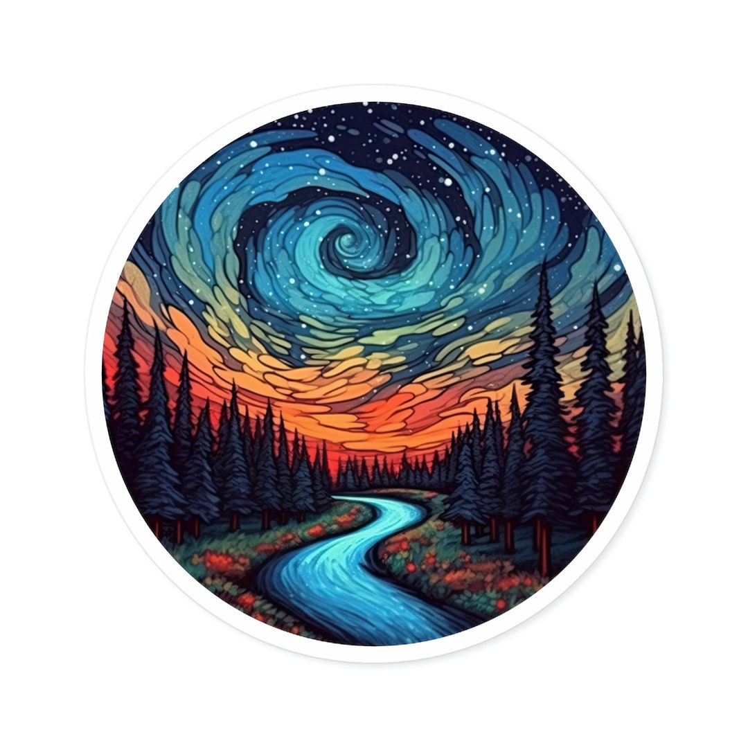 Starry Night Sky Vinyl Sticker | Winding River Forest Decal - Etsy