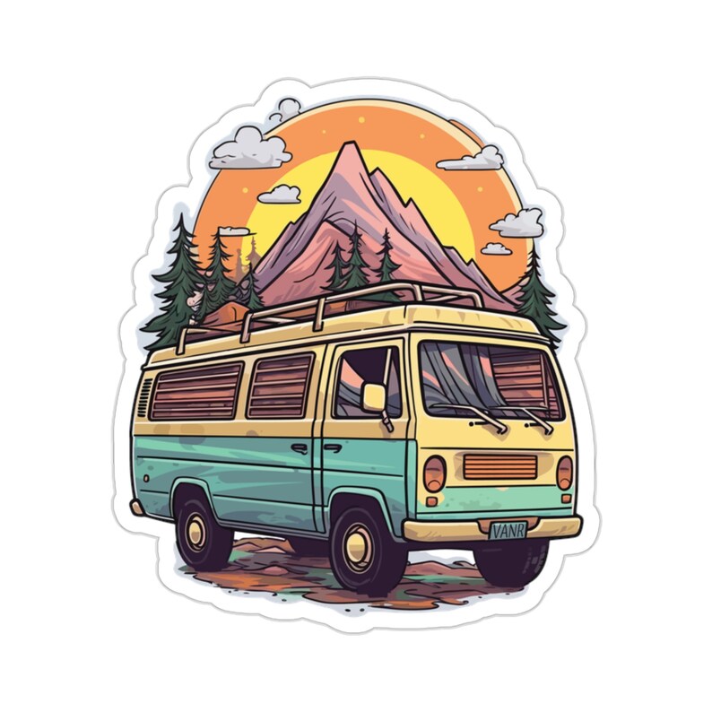 Vanlife Sunset Sticker | Vintage Camper Van Decal | Waterproof Vinyl ...