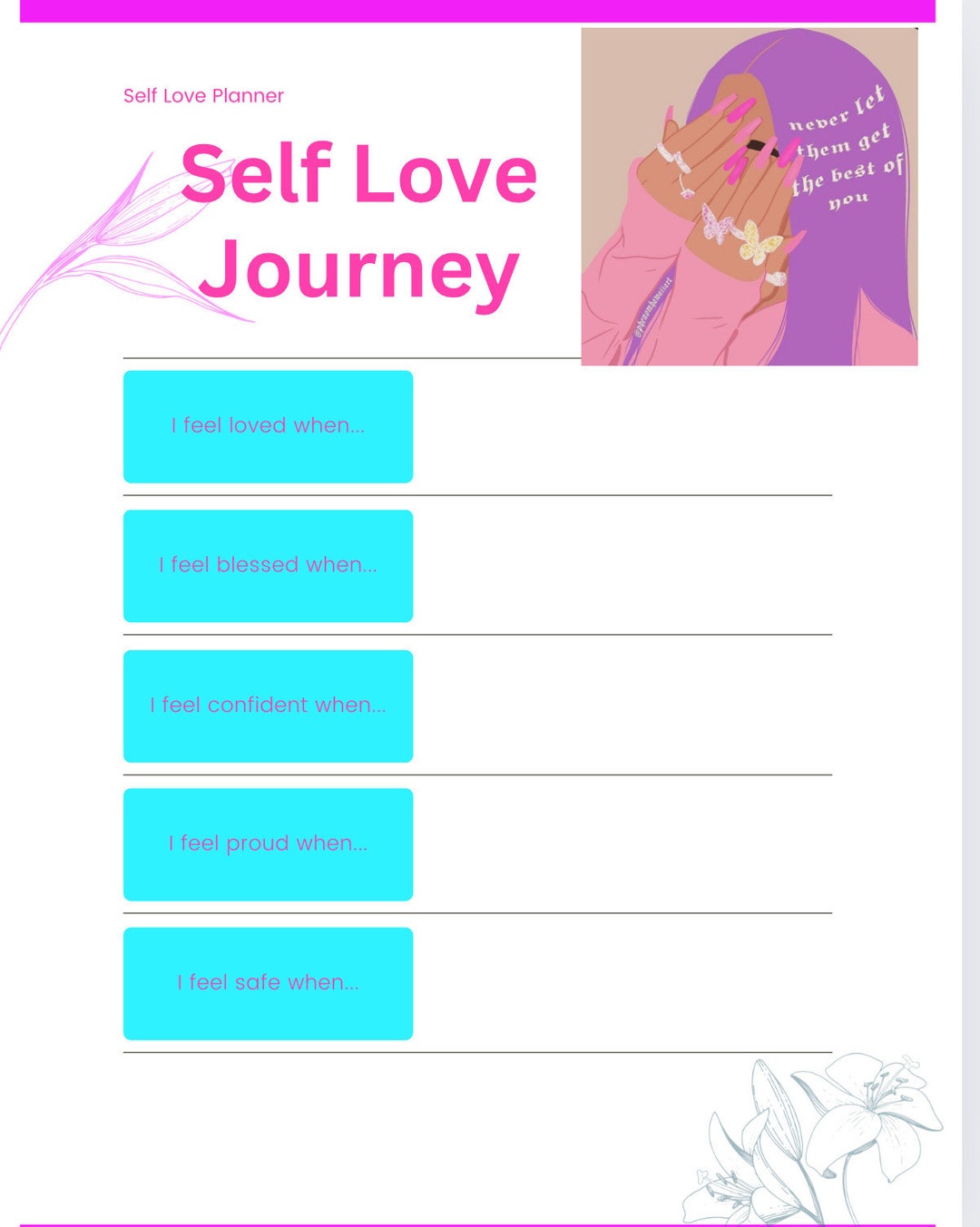 Self Love Checklist Self Love Workbook Self Care Worksheets 5 Pack ...