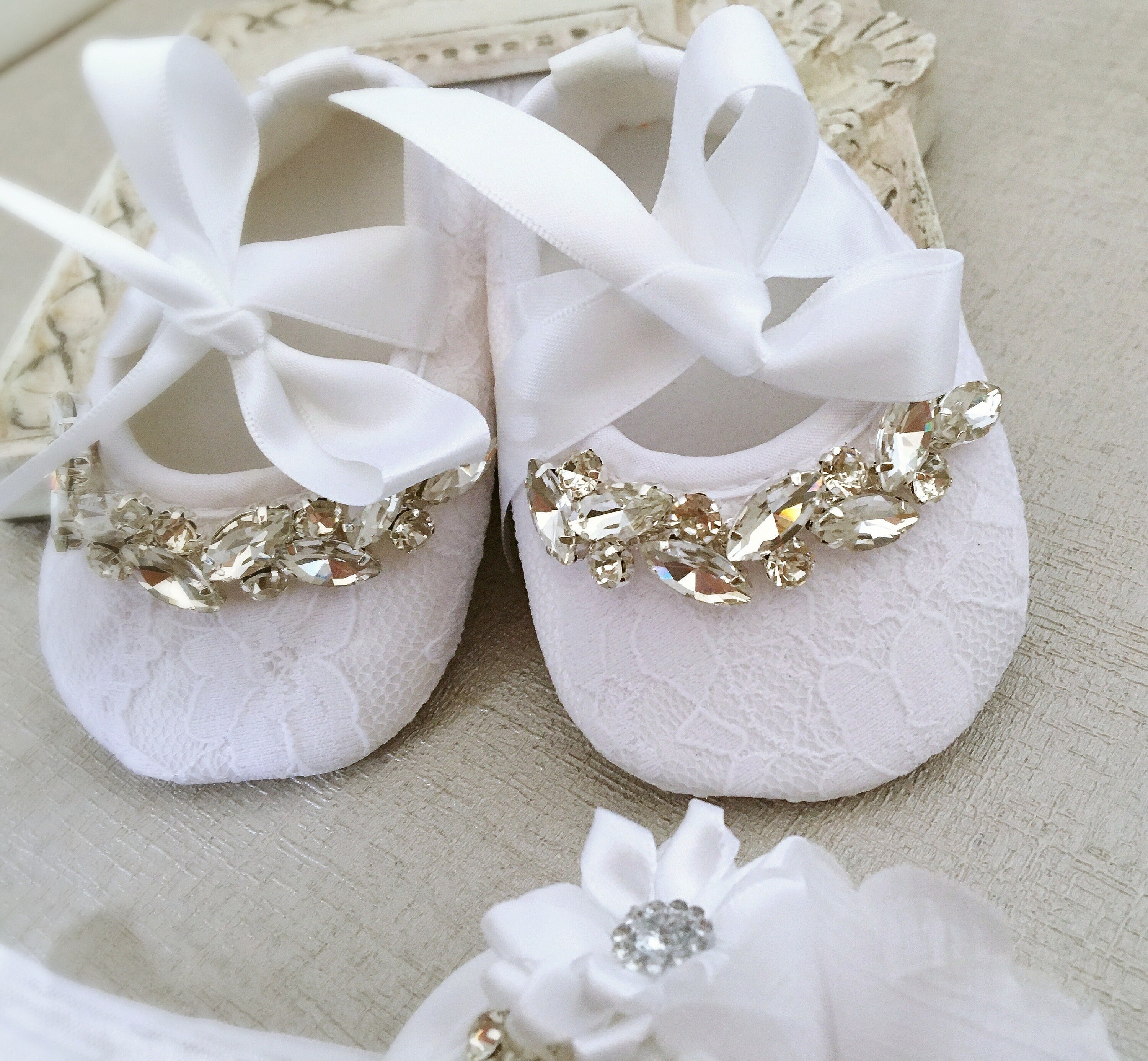 Girl Baptism Shoes White Christening Shoes for girl with | Etsy