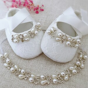 Baptism Shoes in off White Christening Shoes With Pearls and - Etsy