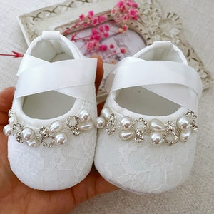Baptism Shoes in off White Christening Shoes With Pearls and - Etsy