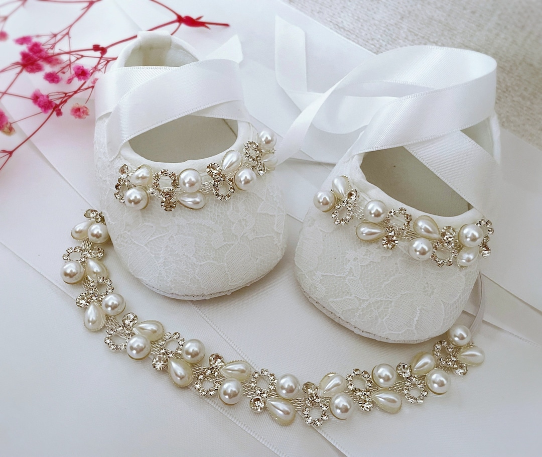 Baptism Shoes in off White Christening Shoes With Pearls and - Etsy