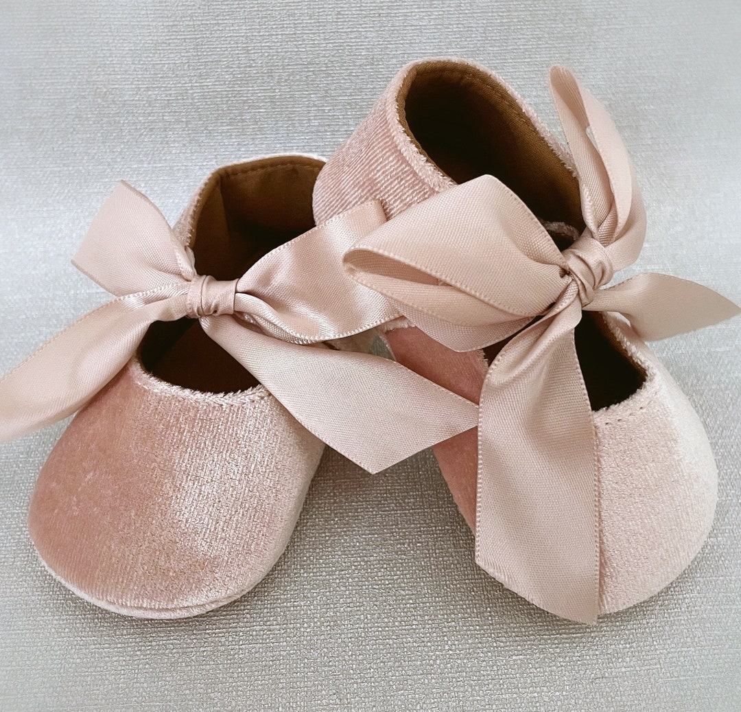 Pink Baby Girl Shoes, Dusty Pink Baby Shoes, Girl Velvet Shoes, 1st ...