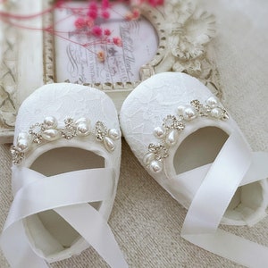 Baptism Shoes in off White Christening Shoes With Pearls and - Etsy