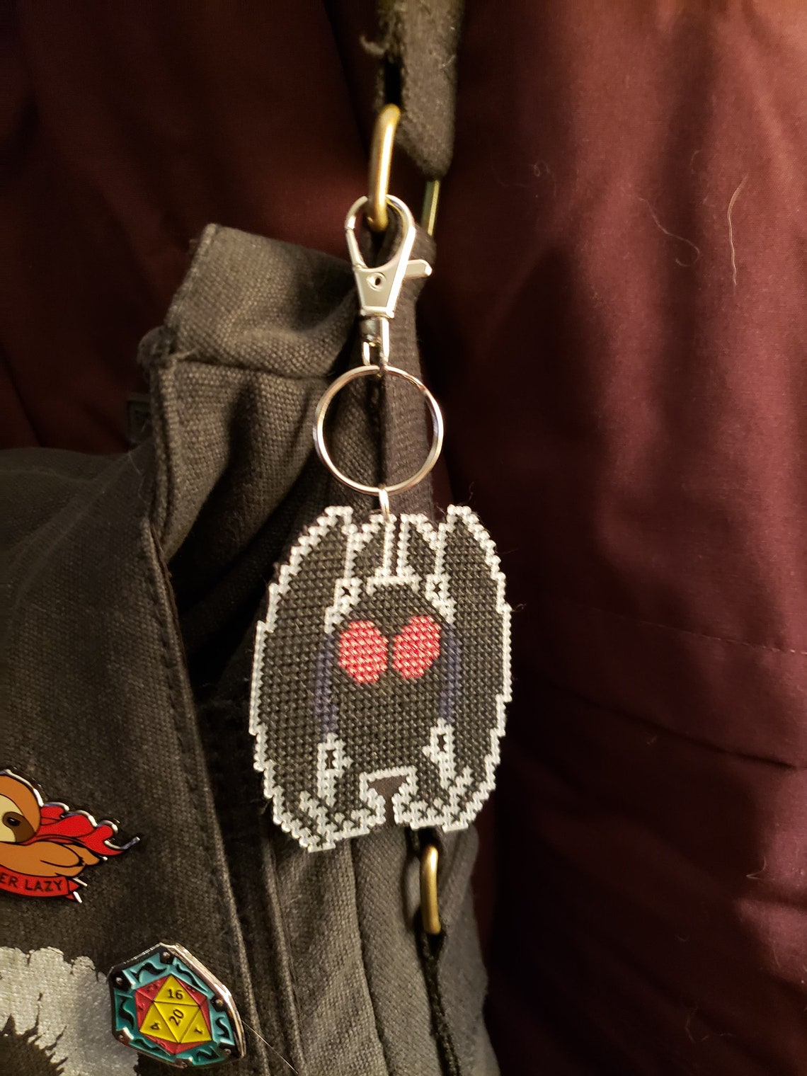 Mothman Cross Stitch Keychain - Etsy