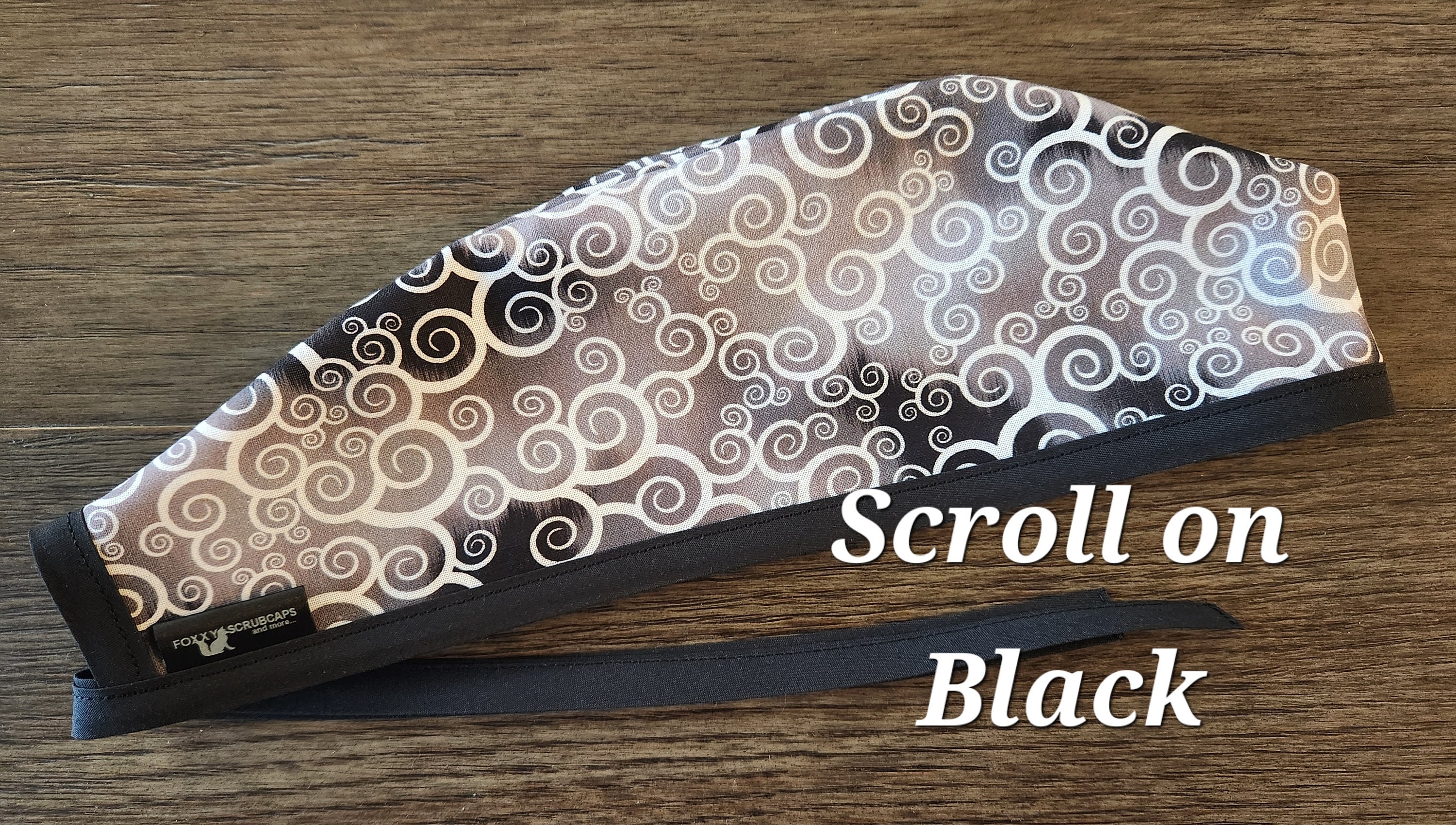 Scroll on Black - Surgical Scrub Cap - Etsy