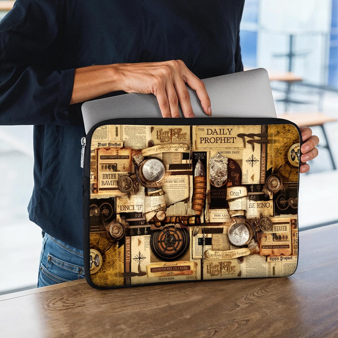 Vintage Steampunk Laptop Case, Magic Newspaper, Antique Clock,traveler ...