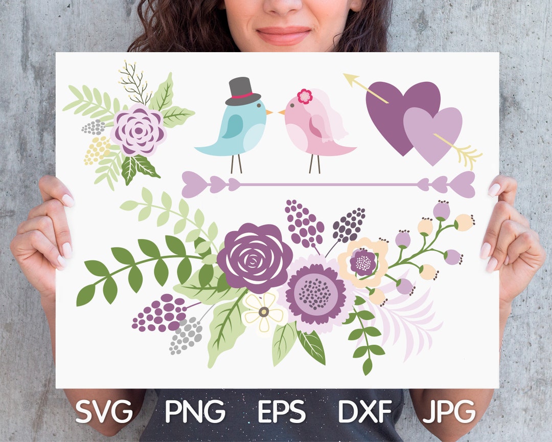 Flowers Svg Birds Svg Wedding Svg Files Silhouette Lovebirds Cut Files ...