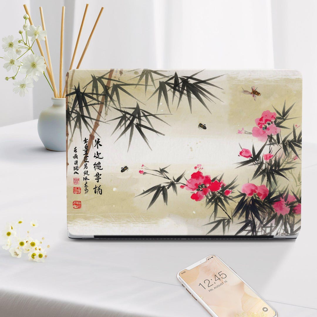 Elegant Asian Bamboo Floral MacBook Case, Japanese Zen Art Laptop ...
