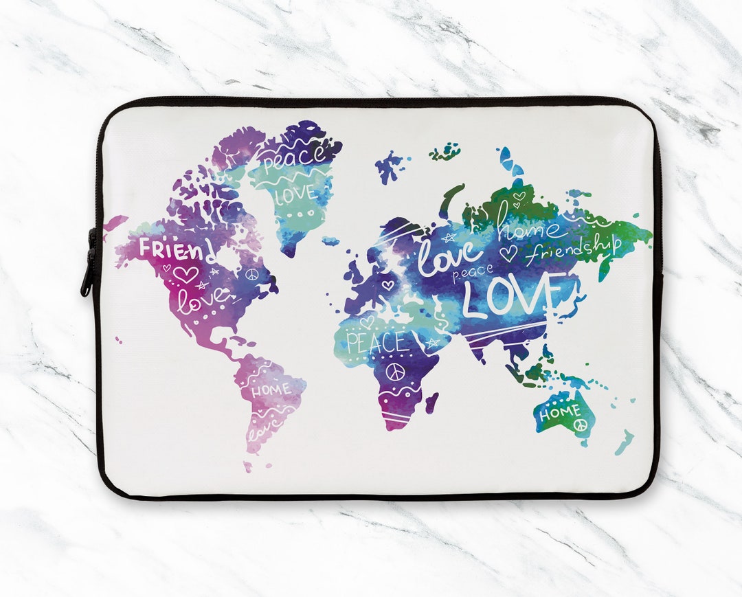 World Map Laptop Sleeve for Traveler Laptop Sleeve Colorful Map Sleeve ...