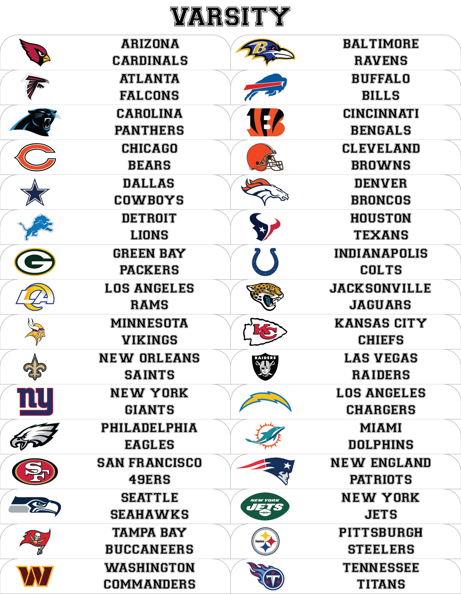 Pro Nfl Teams Names Pro Nfl Teams Names