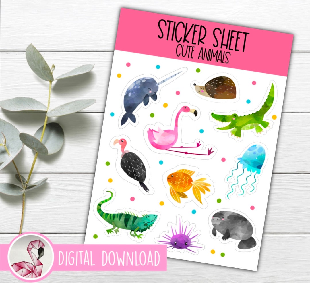 Cute Animal Printable Stickers, Summer Stickers, Print and Cut Stickers ...