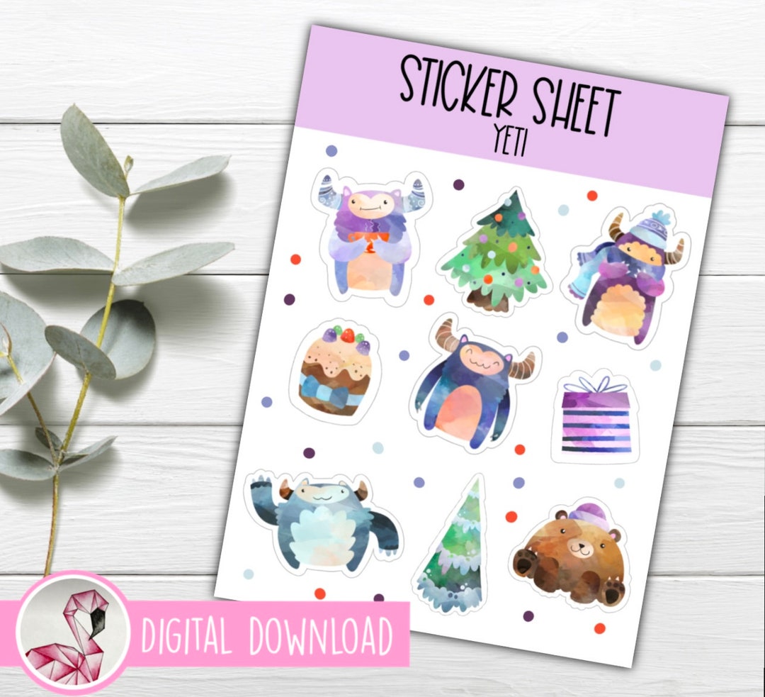 Yeti Printable Stickers, Winter Stickers, Print and Cut Stickers, Hand ...