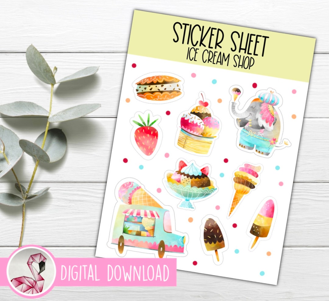 Ice Cream Shop Printable Stickers, Food Stickers, Print and Cut ...
