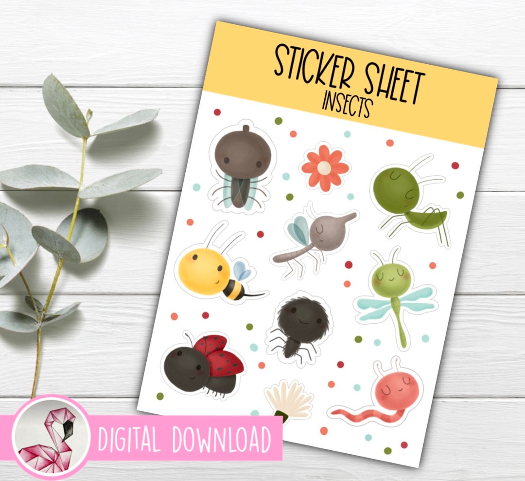Insect Printable Stickers, Summer Stickers, Print and Cut Stickers ...