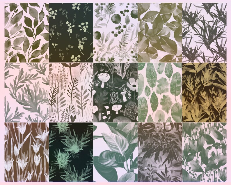 100 Plant Pattern Procreate Brushes, Botanical Texture Tiles (digital ...
