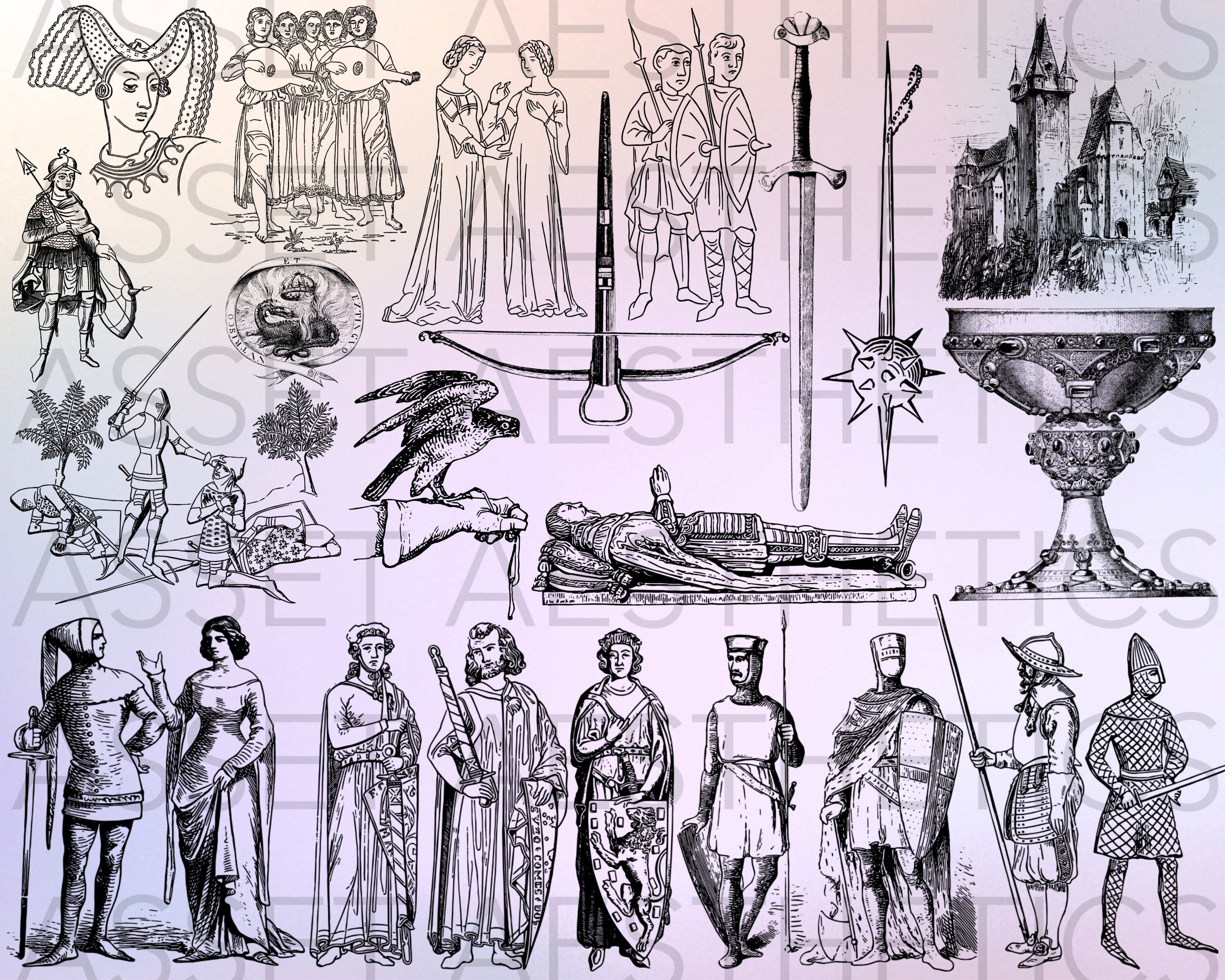 90 MEDIEVAL Procreate Stamp Brushes / Medieval Castles Knights Royalty ...