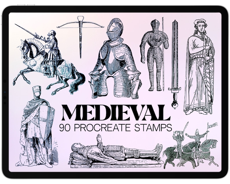 90 MEDIEVAL Procreate Stamp Brushes / Medieval Castles Knights Royalty ...