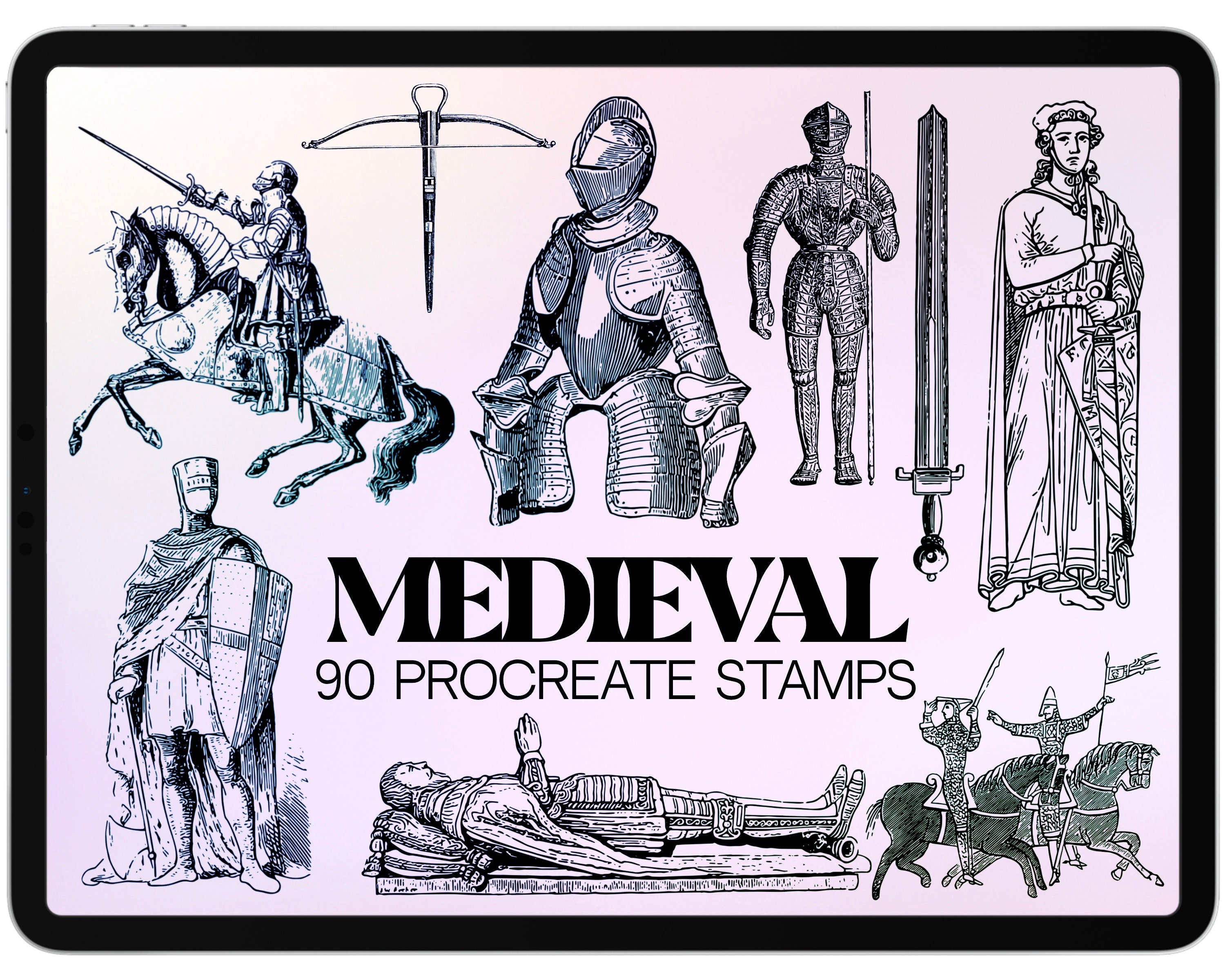 90 MEDIEVAL Procreate Stamp Brushes / Medieval Castles Knights Royalty ...