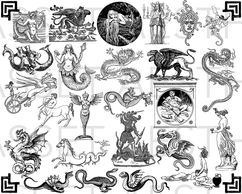60 MYTH Procreate Stamp Brushes / Mythology Medieval Dragons Gods Greek ...
