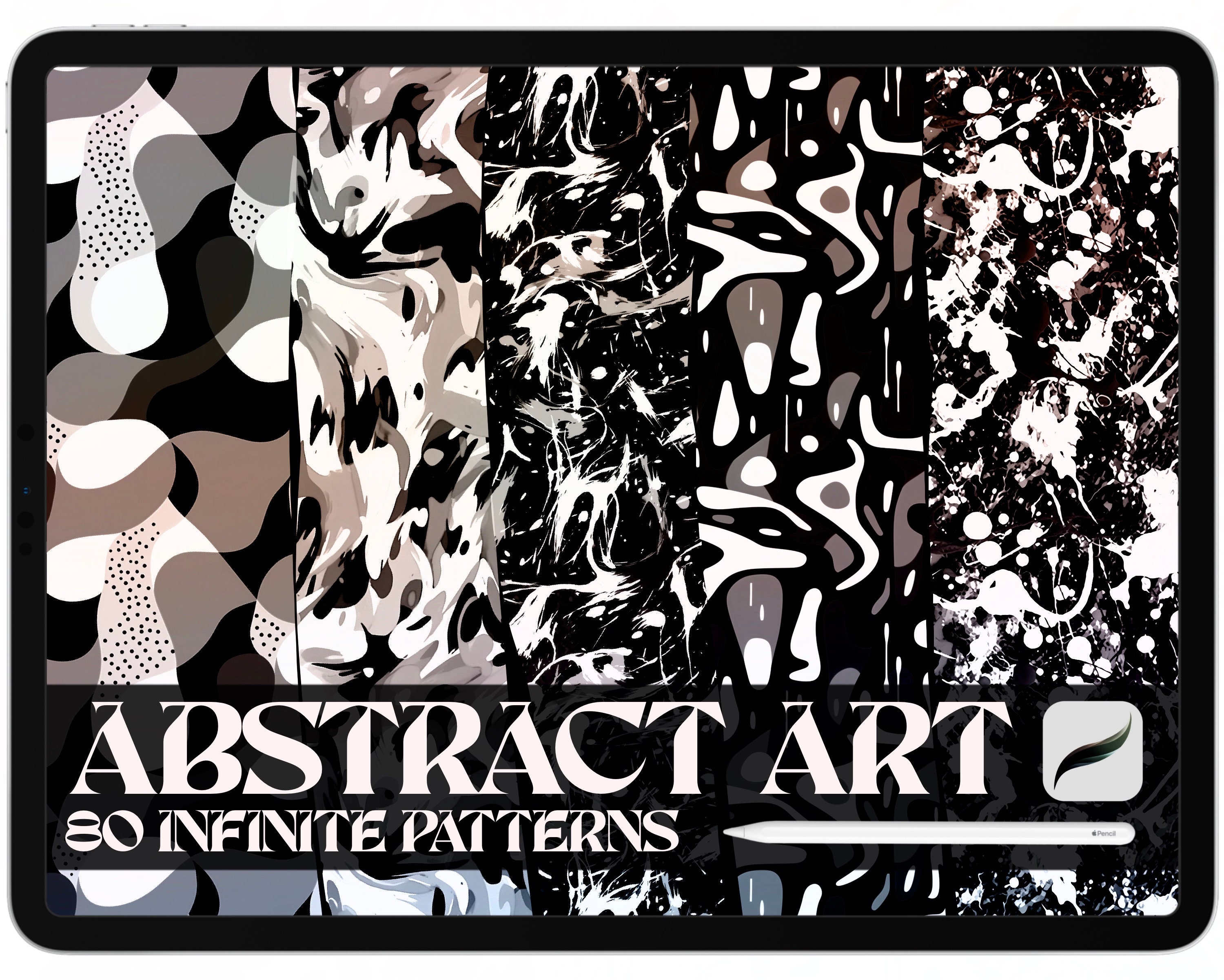 80 Abstract Art Procreate Pattern Brushes / Seamless Pattern Brush Geometry Digital Paper ...