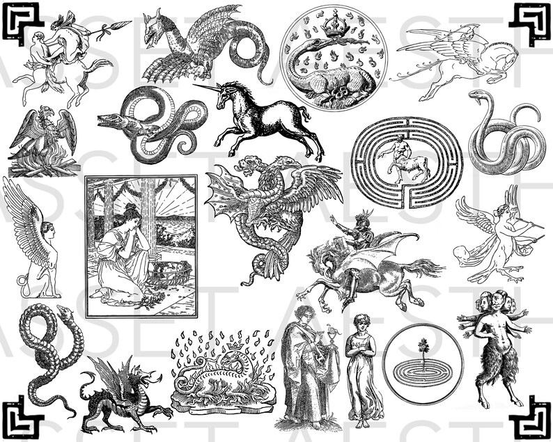 60 MYTH Procreate Stamp Brushes / Mythology Medieval Dragons Gods Greek ...