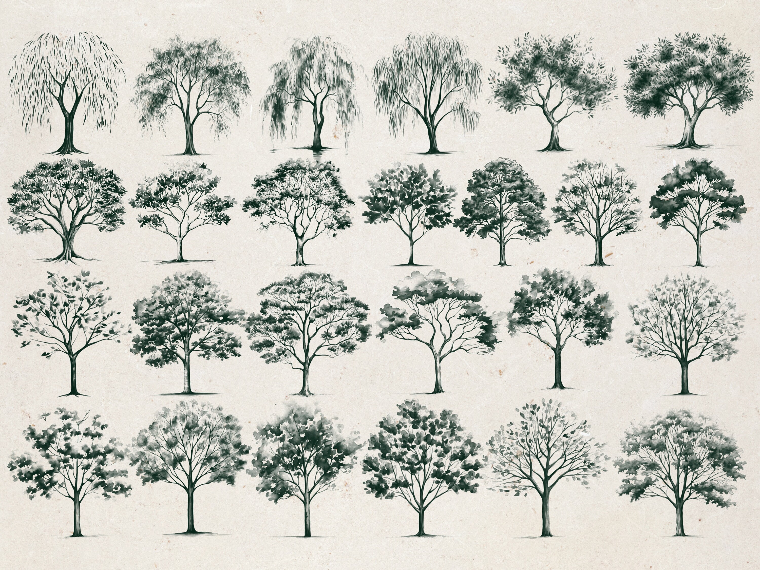 175 Procreate Tree Stamp Brushes, Watercolor Ink, Palm Oak Pine Willow ...