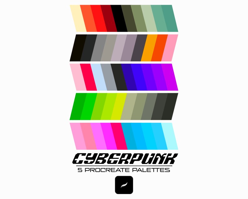 5 Cyberpunk Procreate Color Palettes 50 Colors Bundle / Colour Palette ...
