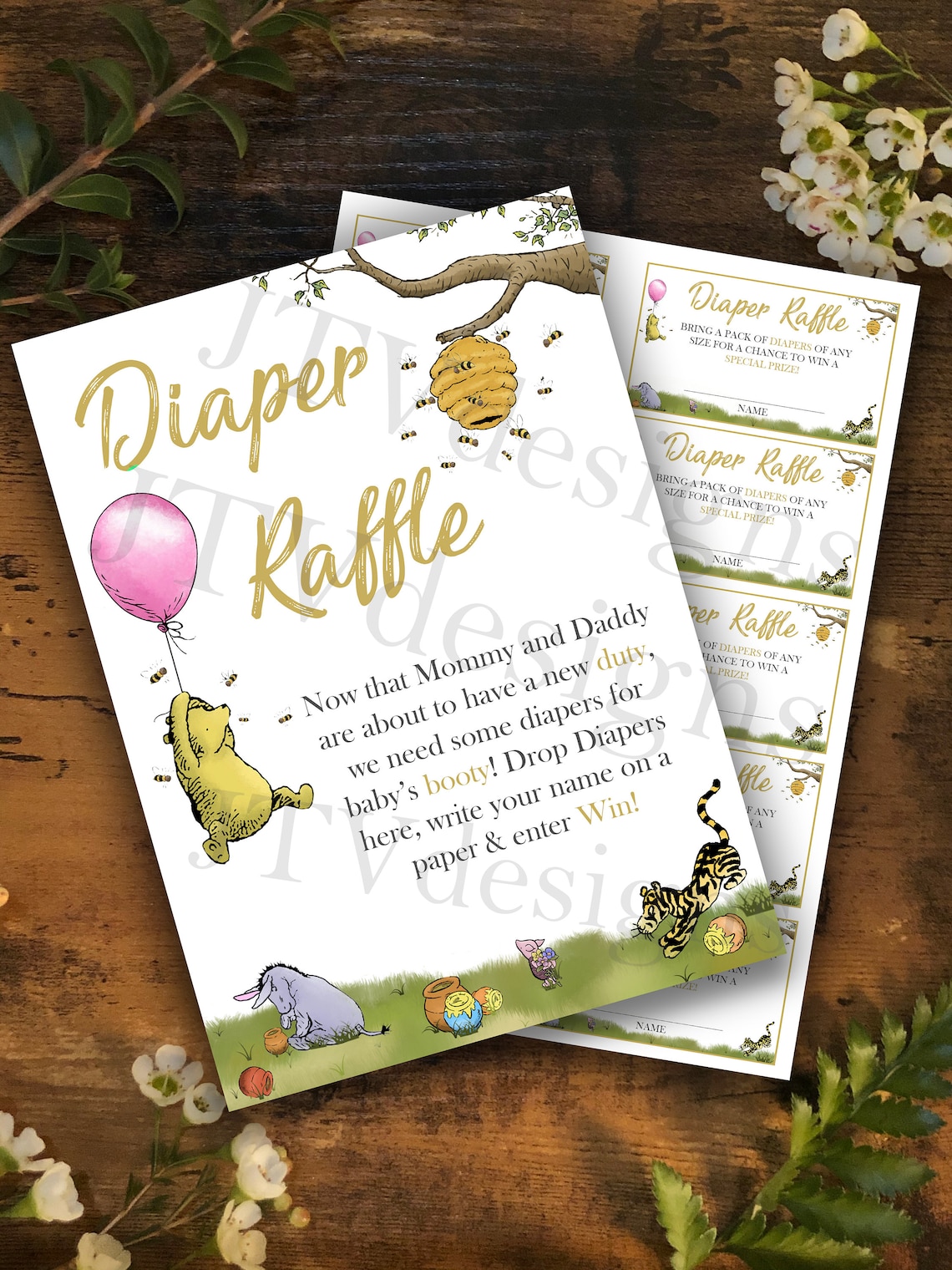 Winnie the Pooh Diaper Raffle PINK - Etsy