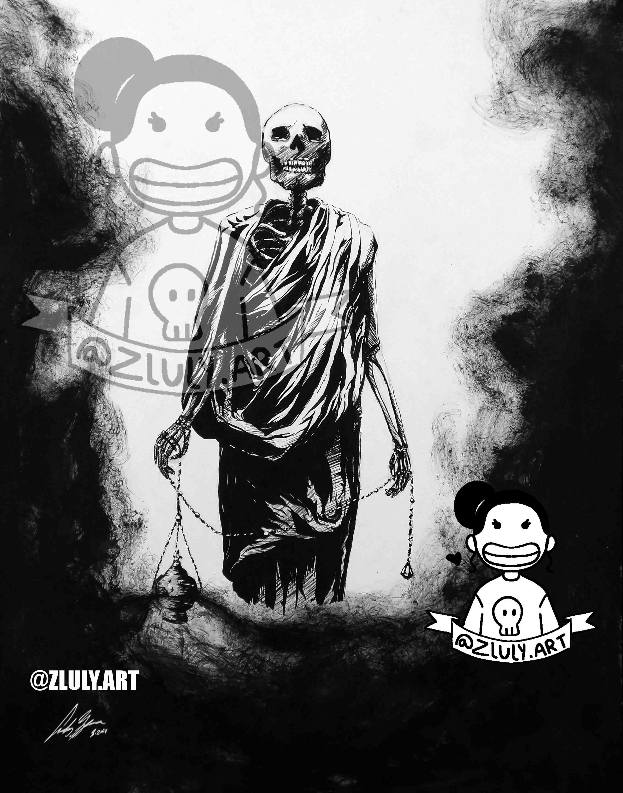 Welcoming Death, Death, Skull, Skeleton, Art Print, Zluly Art - Etsy