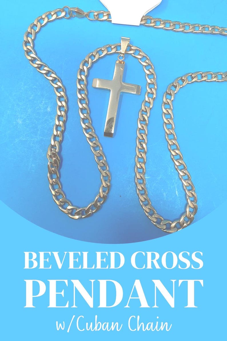Silver Plated Cross Pendant Necklace: Stainless Steel Cuban Chain - Etsy
